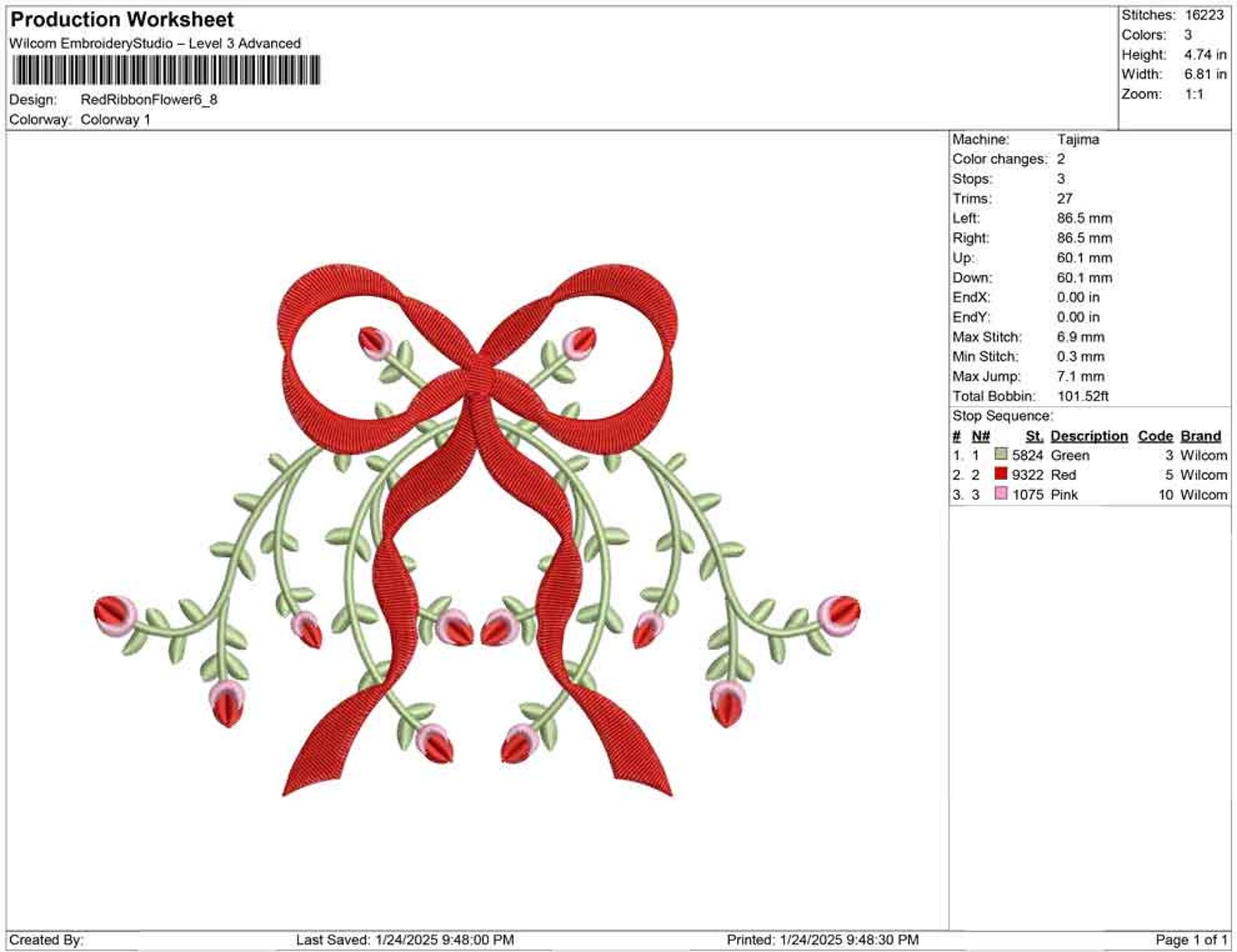 Floral Ribbon Machine Embroidery Design: Vintage Rose Vine Bow (digital ...