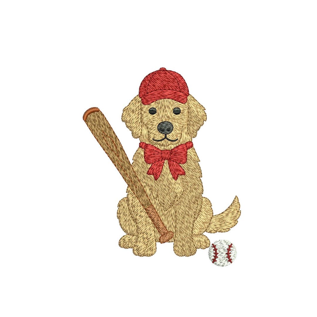 Baseball Golden Retriever Embroidery Design: Puppy With Bat (digital ...