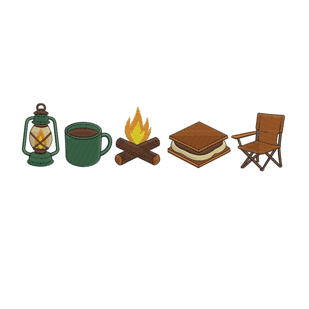 Camping Embroidery Designs: Campfire, Lantern, Coffee, S'mores, Camp ...