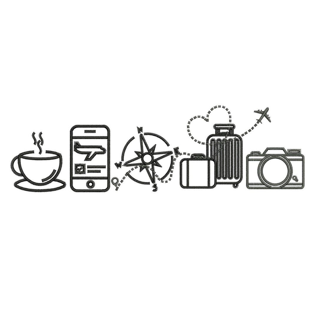 Holiday Travel Embroidery Designs: Icon Line Art Machine Embroidery ...