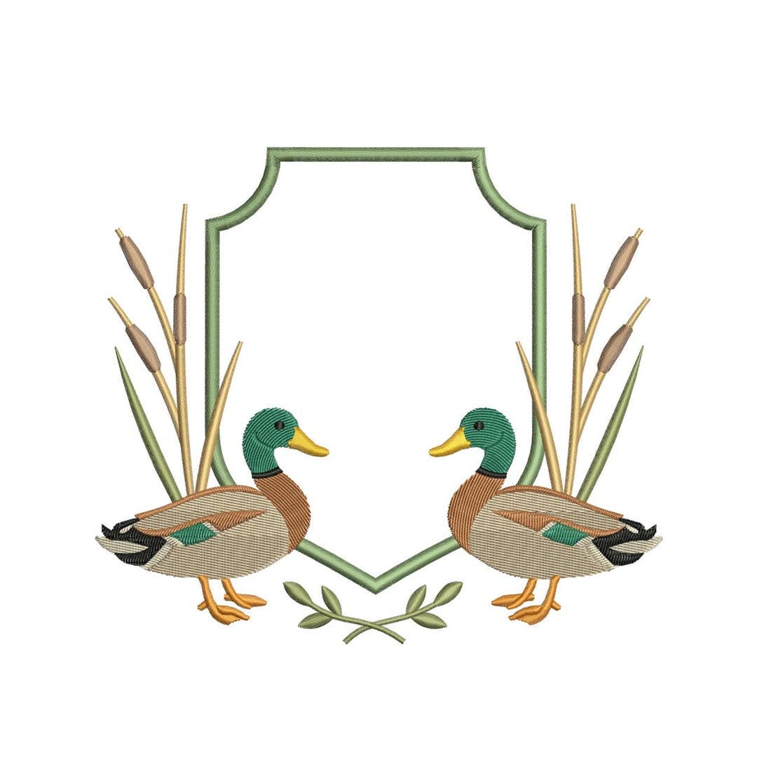 Mallard Ducks Crest Frame Embroidery File Cute Duck Machine Embroidery ...