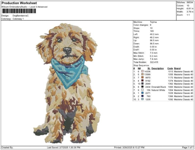 Goldendoodle Dog Embroidery Design: Blue Bandana Puppy Machine ...