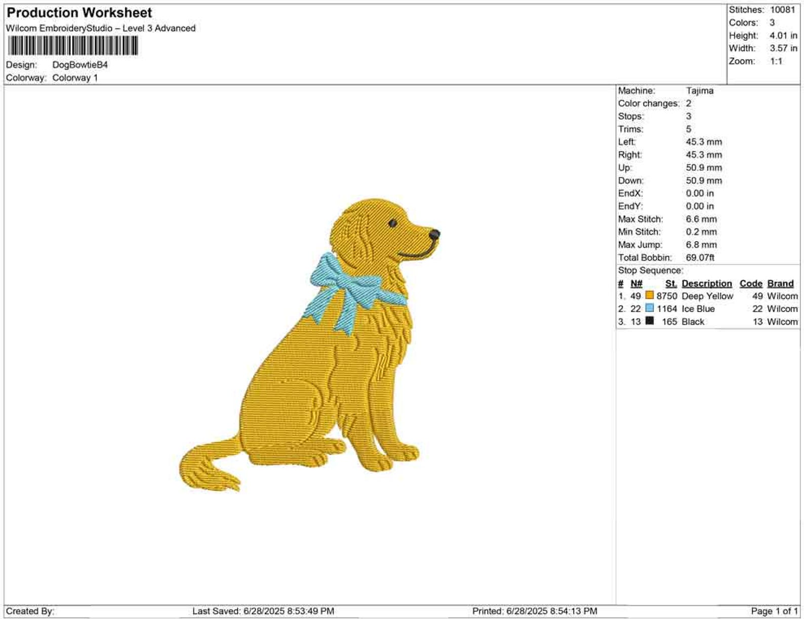 Golden Retriever Embroidery Design: Dog With Bow Machine Embroidery ...