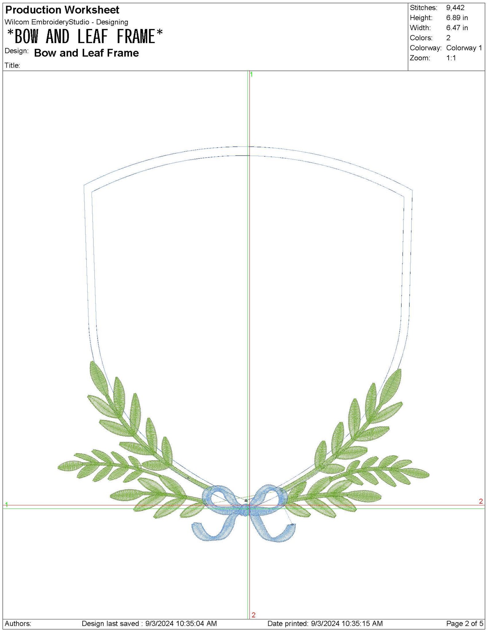 Bow and Leaf Frame Embroidery Design: Elegant Crest Machine Embroidery ...