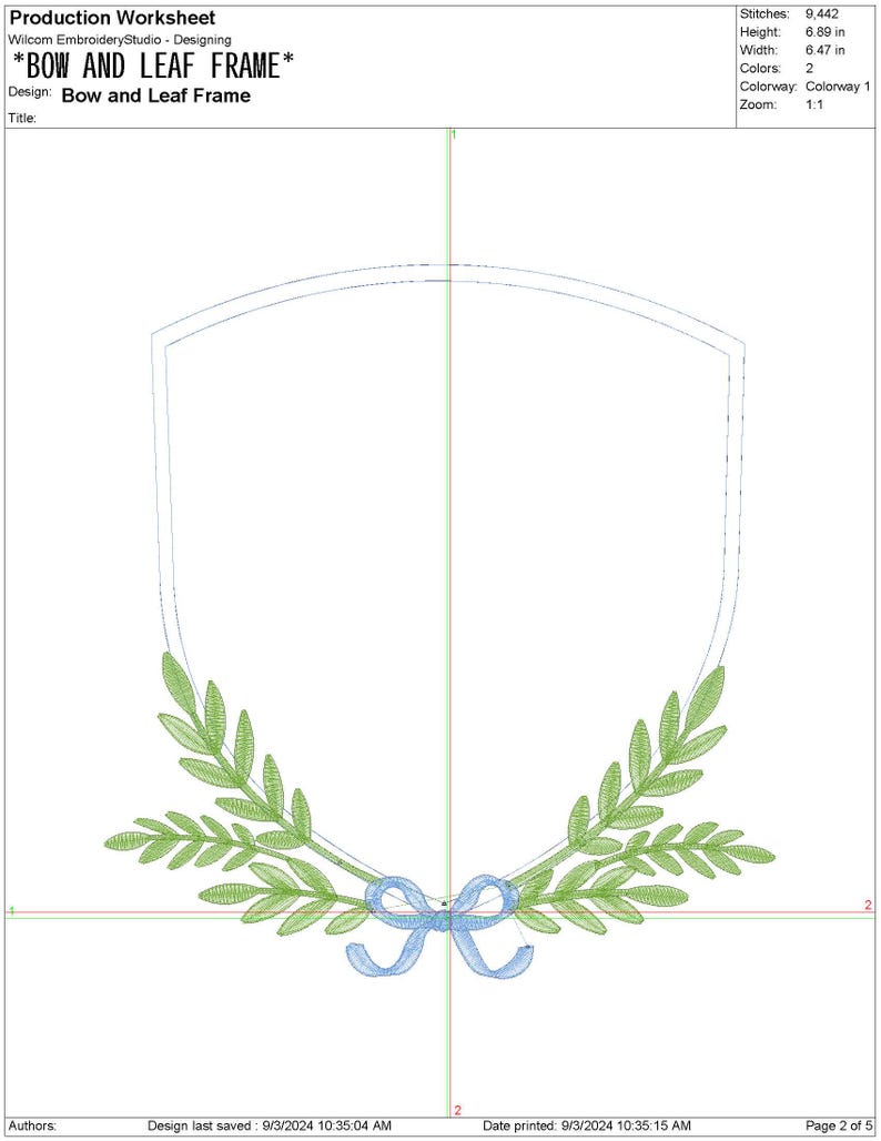 Bow and Leaf Frame Embroidery Design: Elegant Crest Machine Embroidery ...