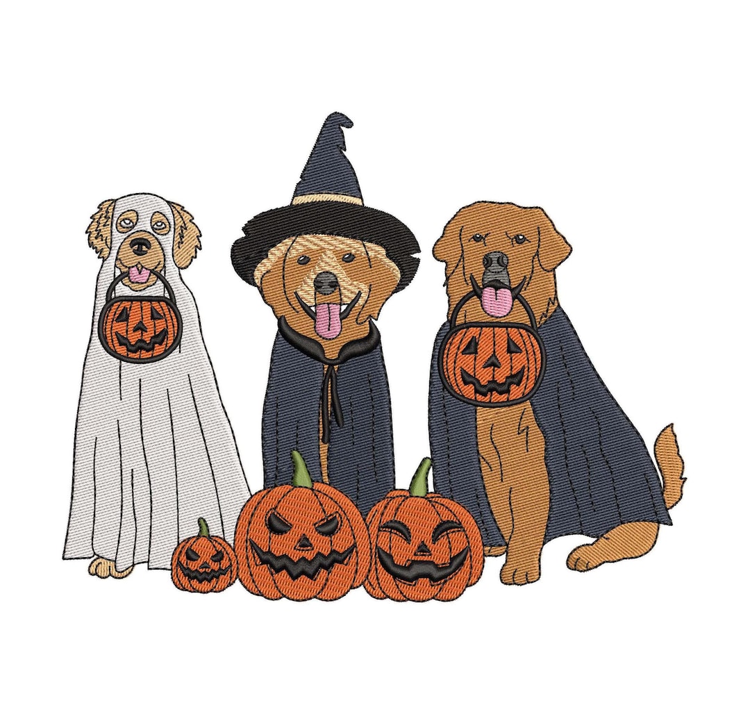 Golden Retriever Ghost Embroidery Design: Halloween Dog (PES, DST) - Etsy