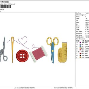 Sewing Tools Embroidery Design: Sewing Icons Scissors, Needle, Button ...