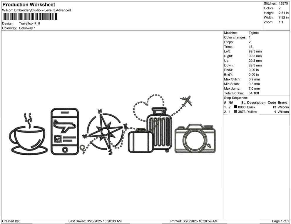 Holiday Travel Embroidery Designs: Icon Line Art Machine Embroidery ...