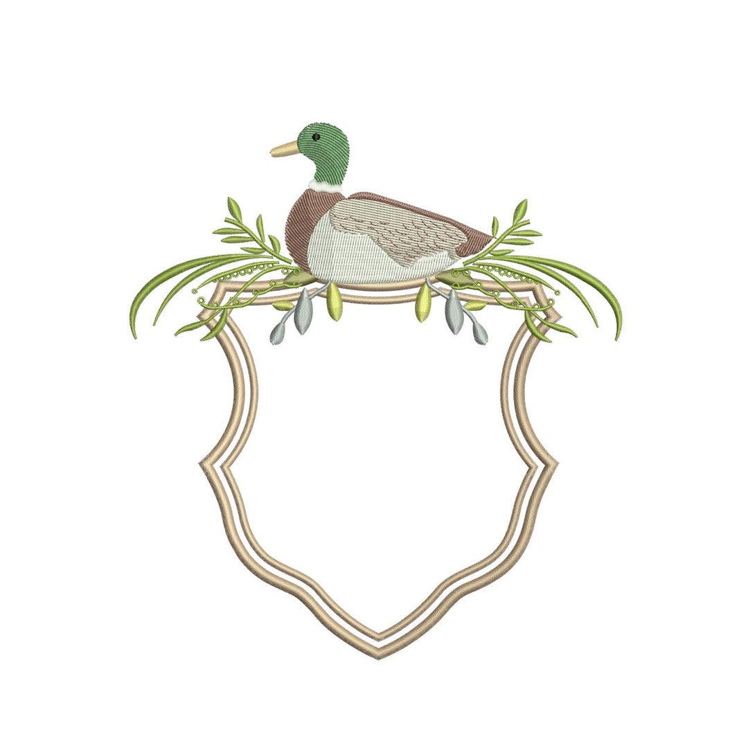 Mallard Duck Embroidery Design Frame, Rustic Monogram Crest Embroidery ...