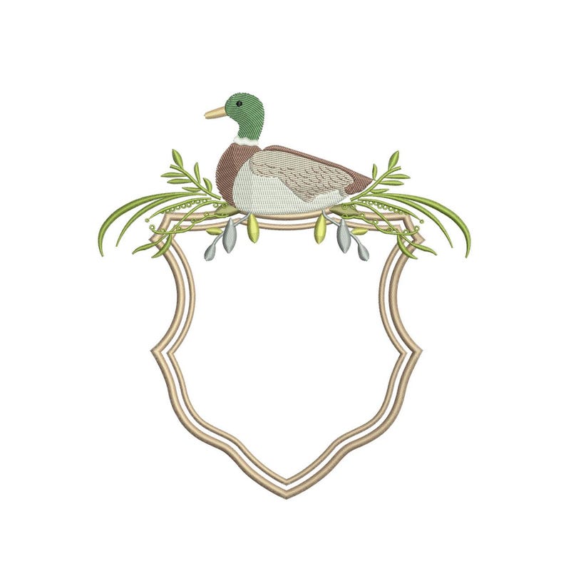 Mallard Duck Embroidery Design Frame, Rustic Monogram Crest Embroidery ...