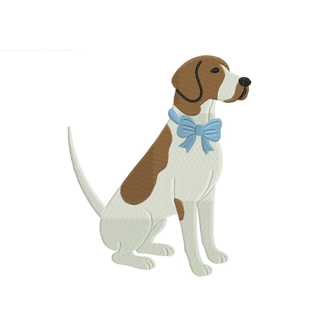 Shorthaired Pointer Dog Embroidery Design: Blue Bow Pet Portrait (DST ...