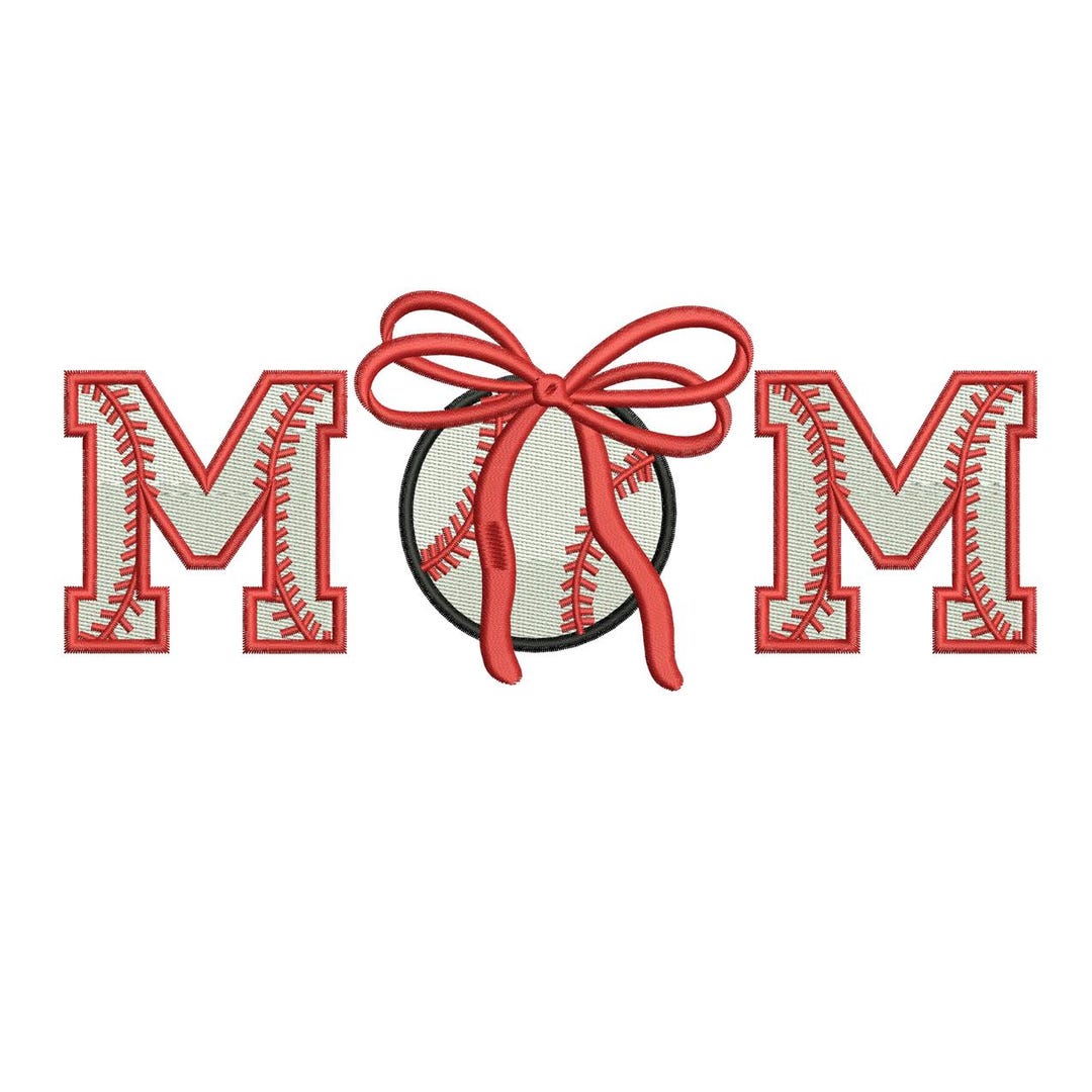 Baseball Mom Embroidery Design: Bow, Varsity Letters (digital Download ...