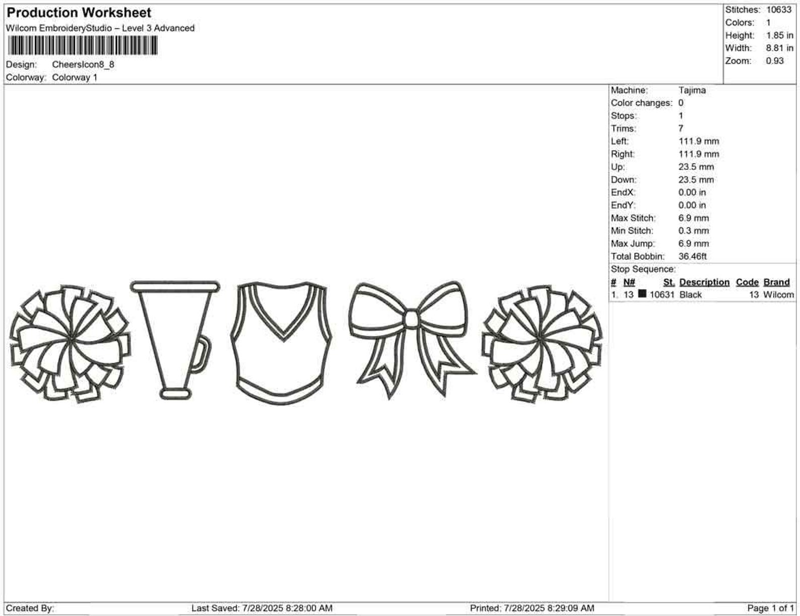 Cheerleading Icons Embroidery Design: Pom Poms, Megaphone (digital ...