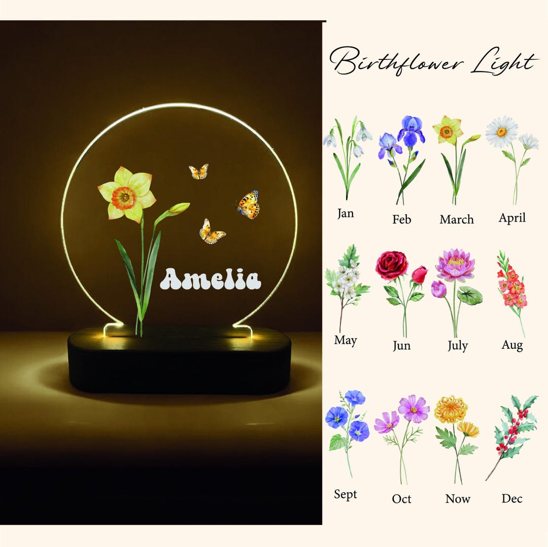Personalized Birth Flower Night Light: Custom Baby Girl Gift - Etsy