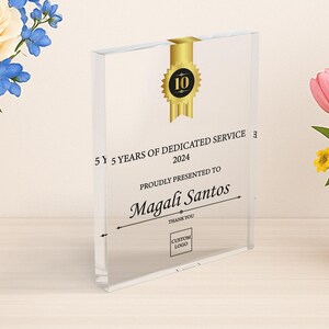 Personalized Acrylic Employee Service Award – 10 Years of Service ...