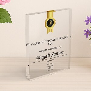 Personalized Acrylic Employee Service Award – 10 Years of Service ...