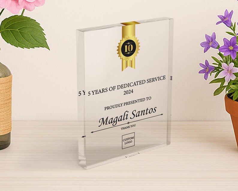 Personalized Acrylic Employee Service Award – 10 Years of Service ...