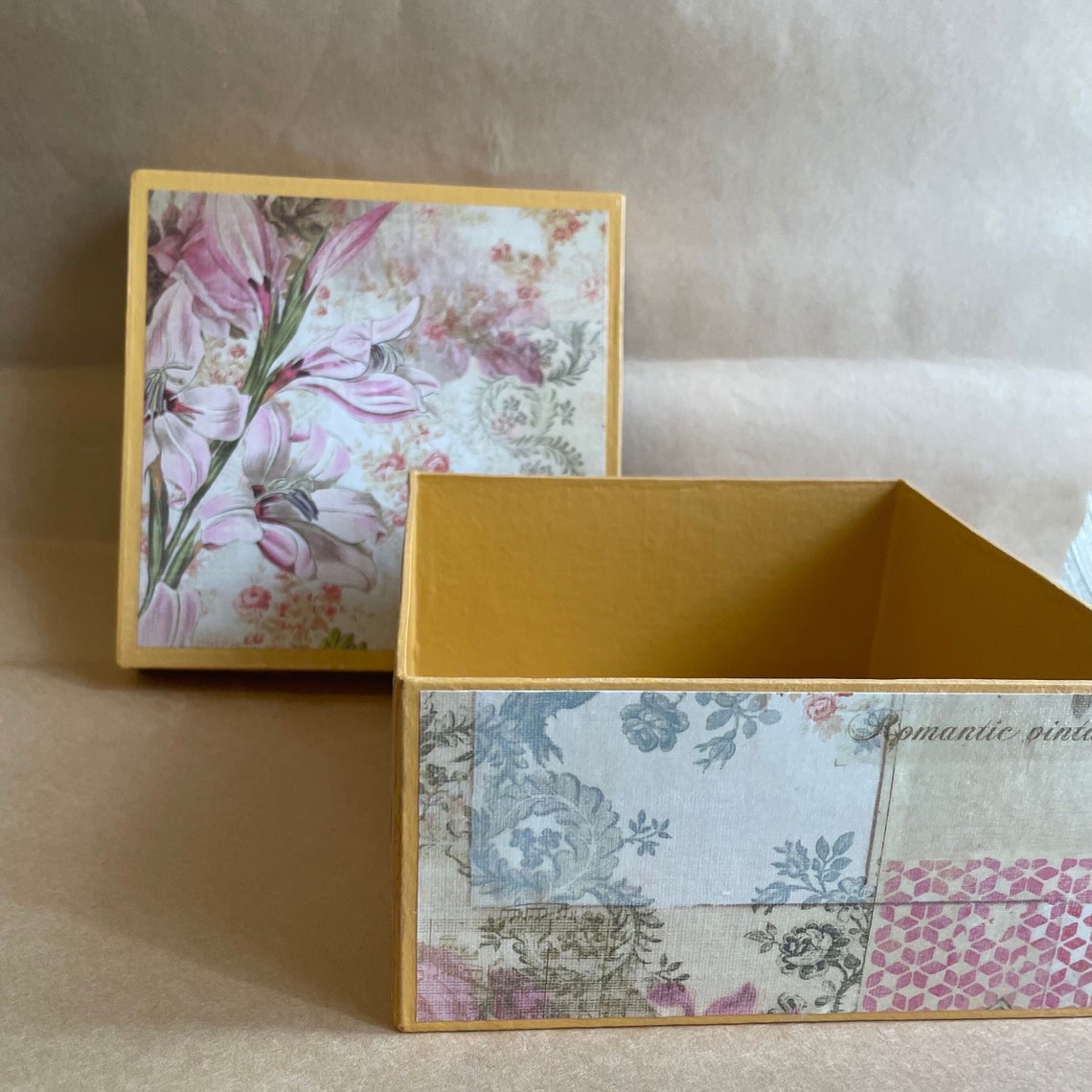 Unique Handmade Paper Mache Storage Box, Square Decorative Keepsake for ...