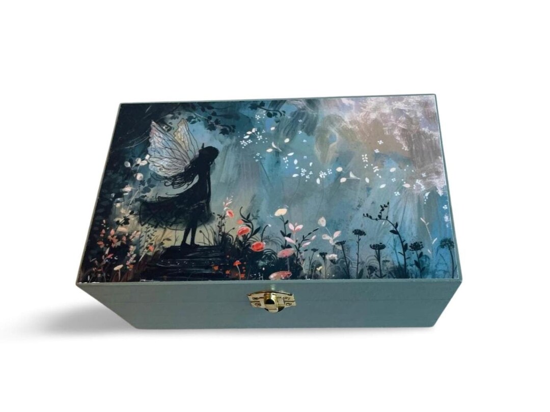 Fantasy Dark Fairy Treasure Box, Wooden Keepsake, Elegant Memory Keeper ...