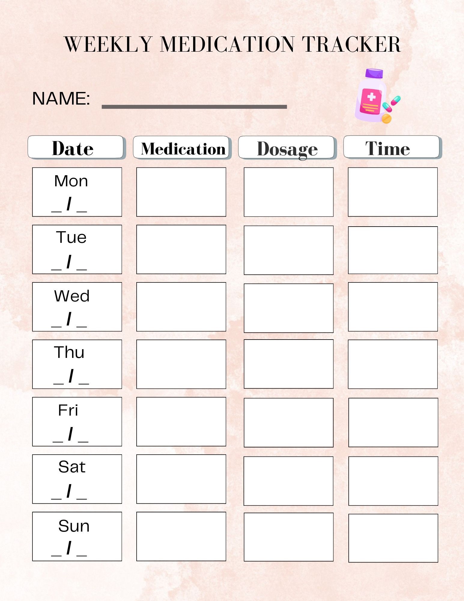 Editable and Printable Weekly Medication Tracker - Etsy