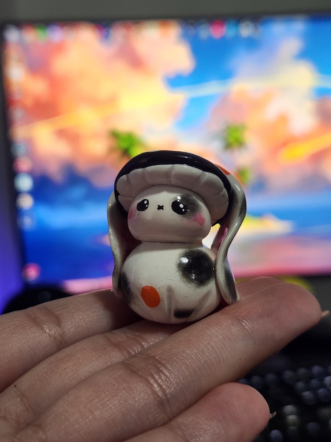 Cottage-core Mushroom Bunny Handmade Polymer Desk Monitor Friend With ...