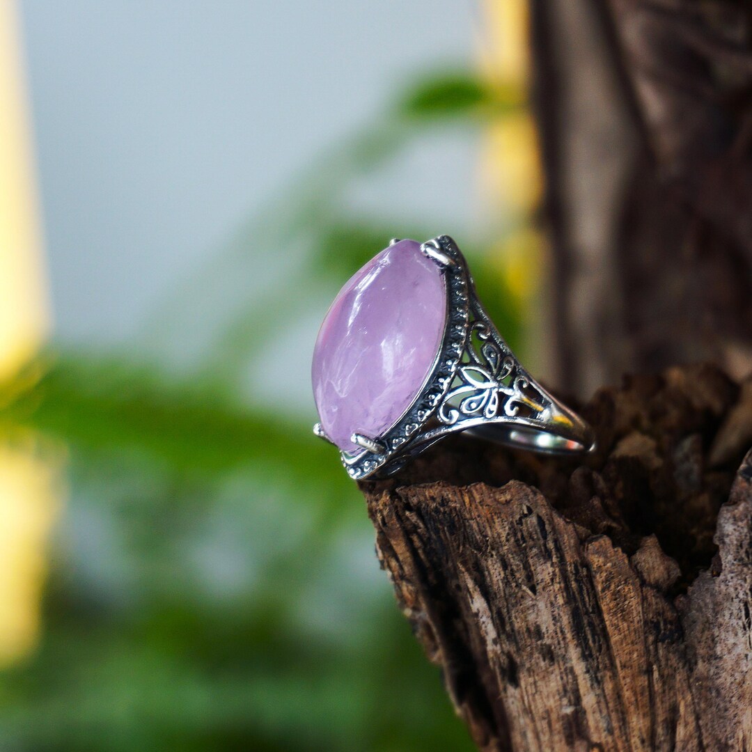 Handcrafted Unique Kunzite Crystal Ring in Sterling Silver, Spiritual and Healing Crystal ...