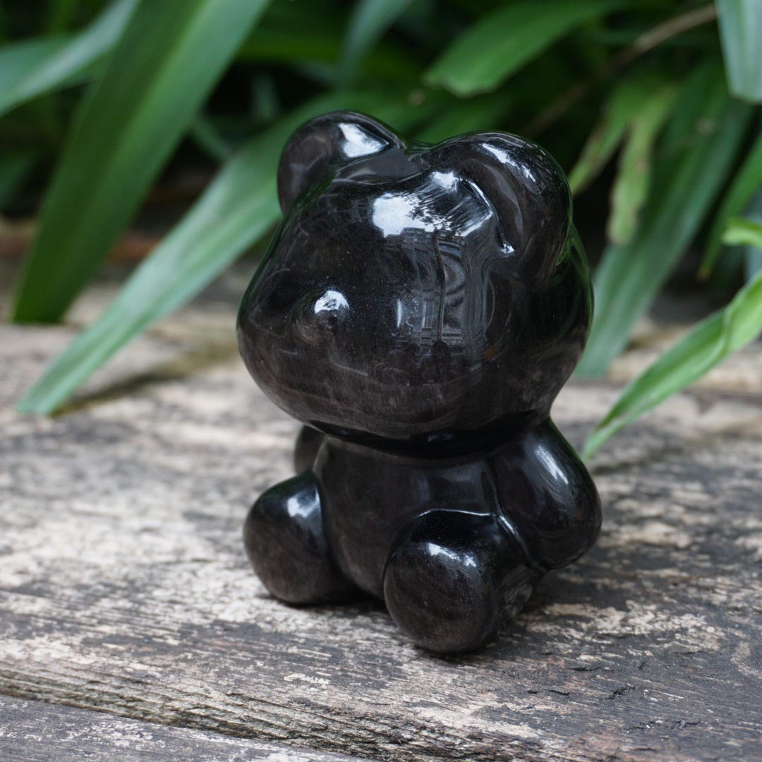 Silver Obsidian Bear Figurine, Hand-carved Crystal Sculpture ...