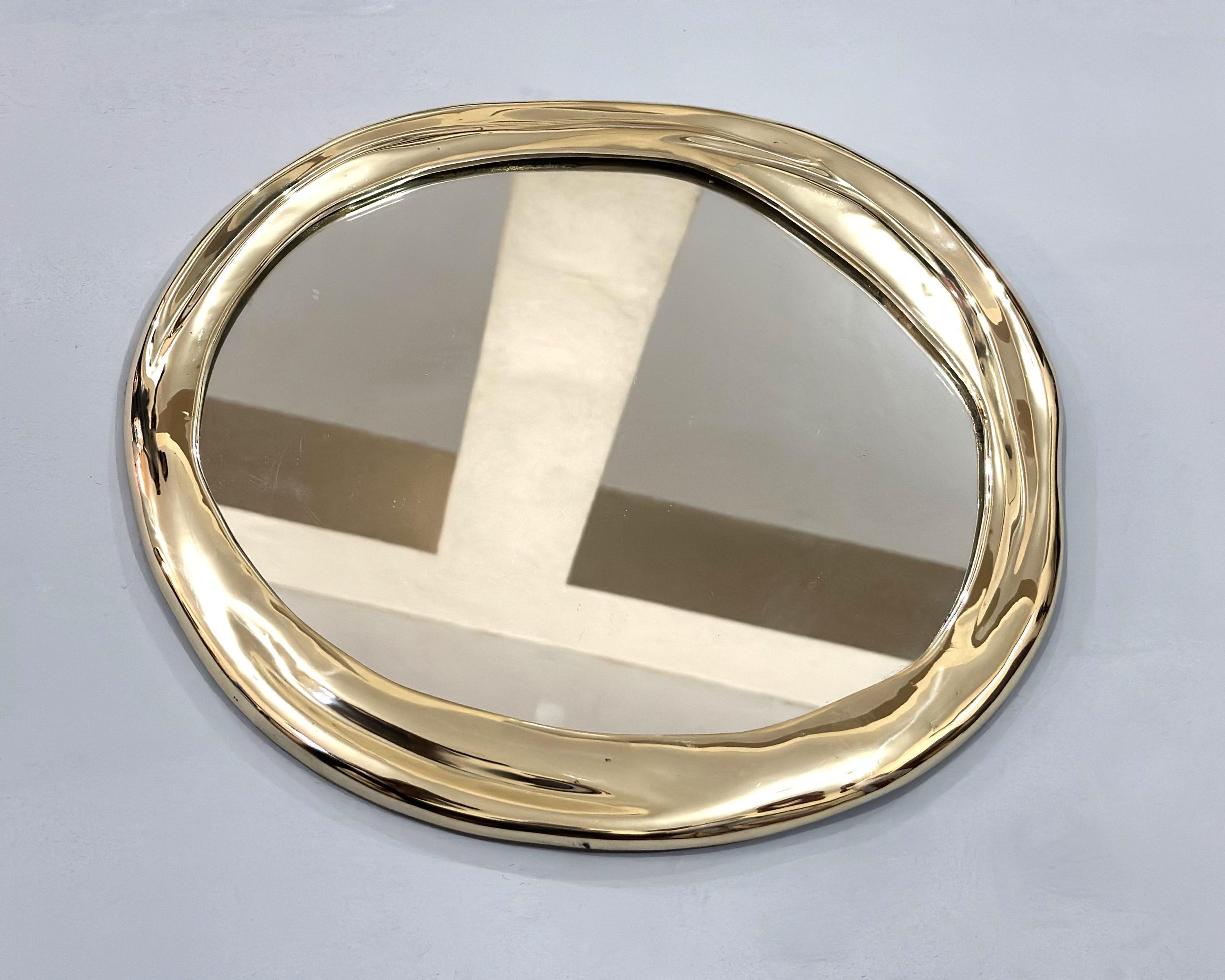 Solid Brass Wall Mirror, Unlacquered Brass Wall Mirror, Round Hanging ...
