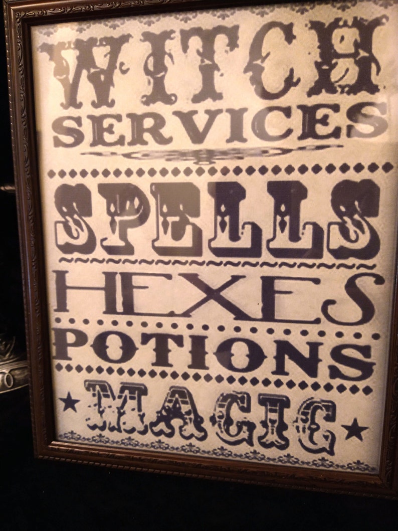 WITCH SERVICES SIGN Spells Hexes Potions Magic Framed Halloween Decor ...