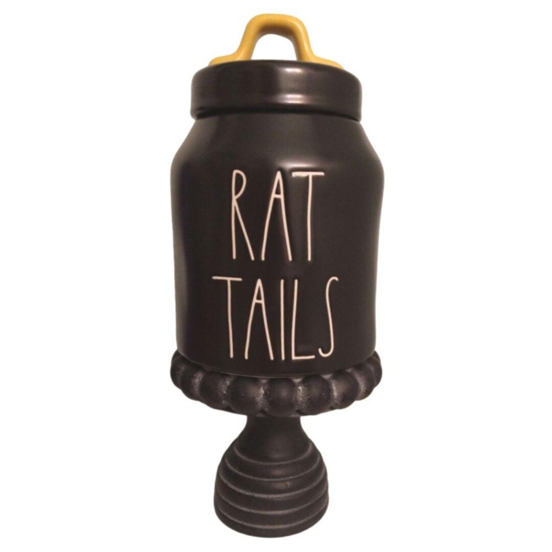Rae Dunn RAT TAILS Small Matte Black Halloween Canister Yellow Handle ...