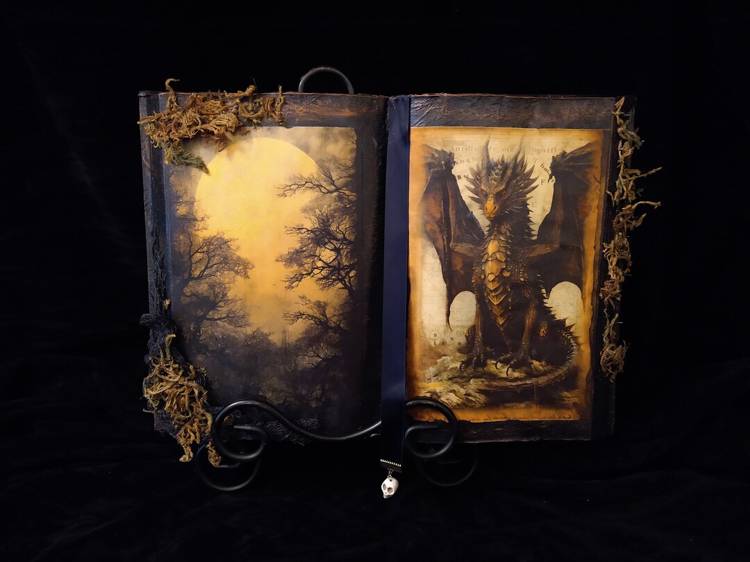DRAGON SUNSET FANTASY Spell Book Halloween Spooky Witch Decor Spellbook ...