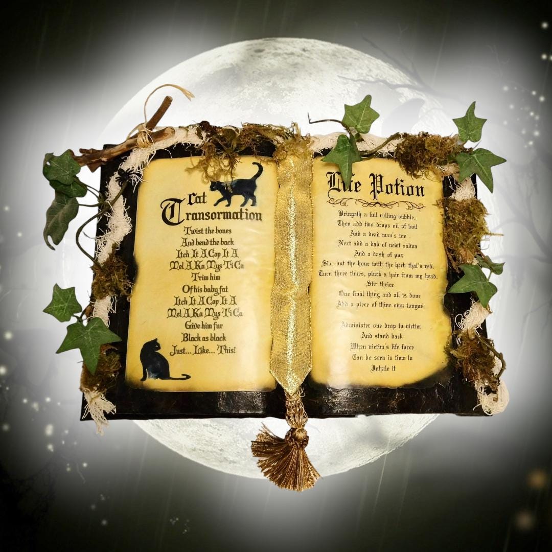 CAT Transformation/life Potion Spell Book Halloween Spooky Witch Decor ...