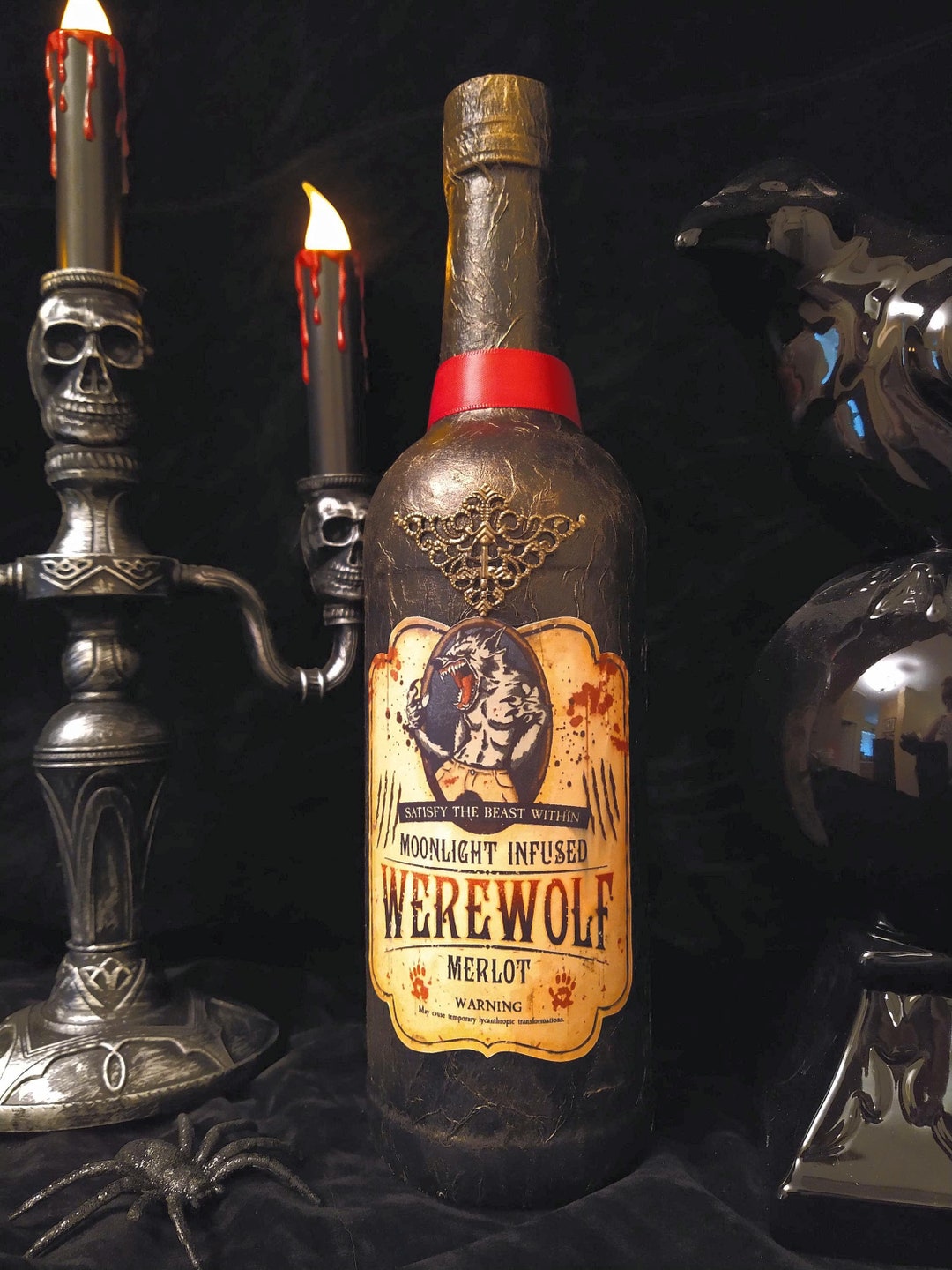 WEREWOLF Merlot/fresh Red BLOOD Poison Potion Bottle 2-sided Creepy ...