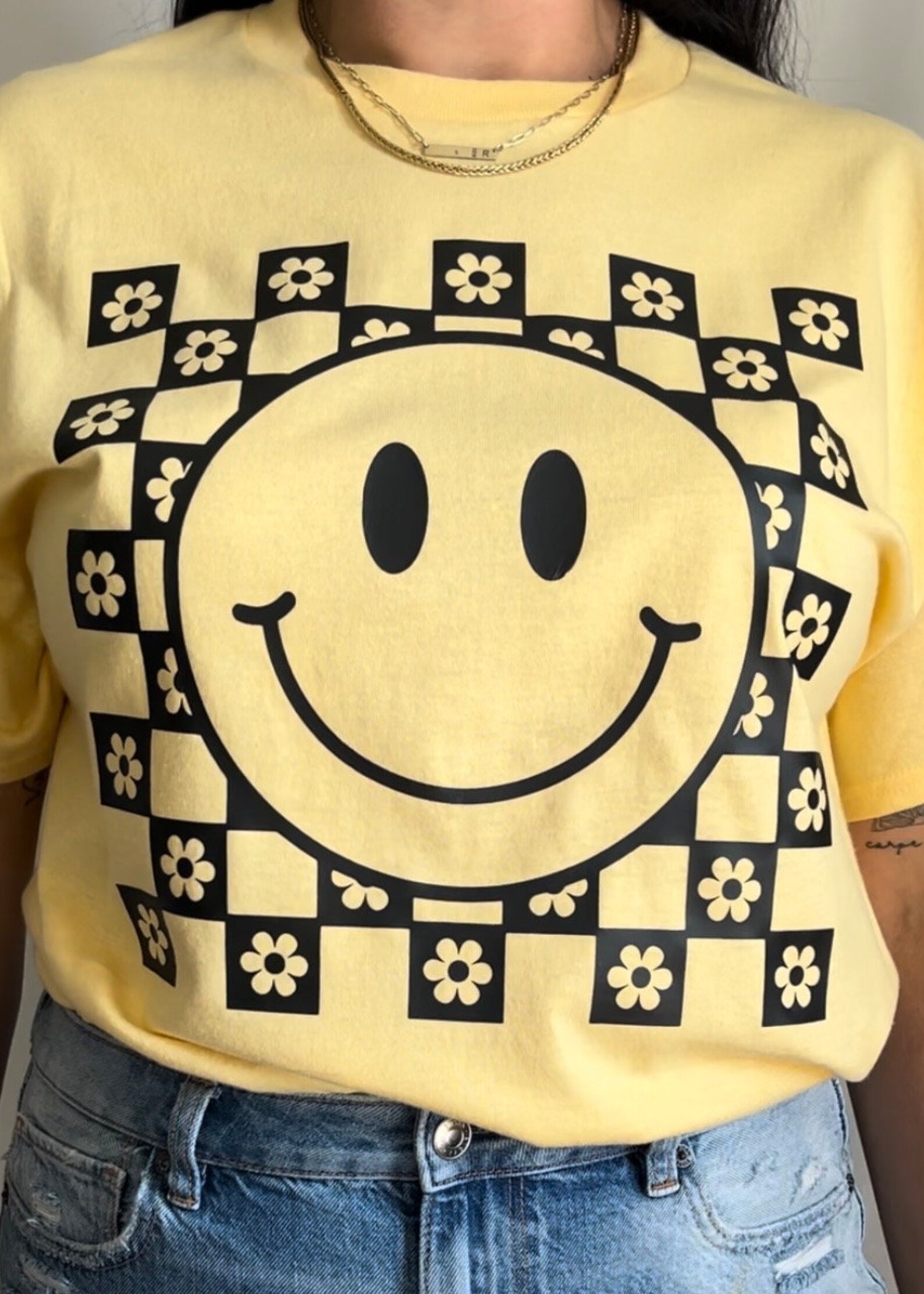 Retro Daisy Checkered Smiley Face Shirt / Retro Smile Shirt / Daisy ...