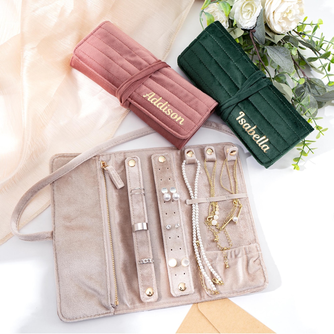 Personalized Velvet Jewelry Roll: Suede Travel Jewelry Case - Etsy