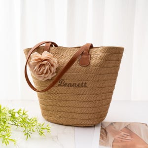 Personalized Straw Beach Tote Bag: Custom Embroidered Summer Travel Bag ...