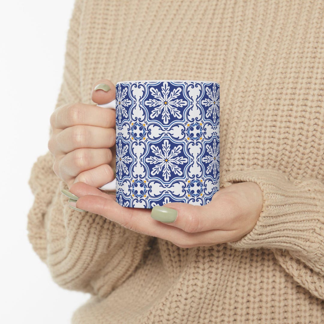 Elegant Blue Talavera Style Ceramic Mug | Mexican Design Coffee Cup ...