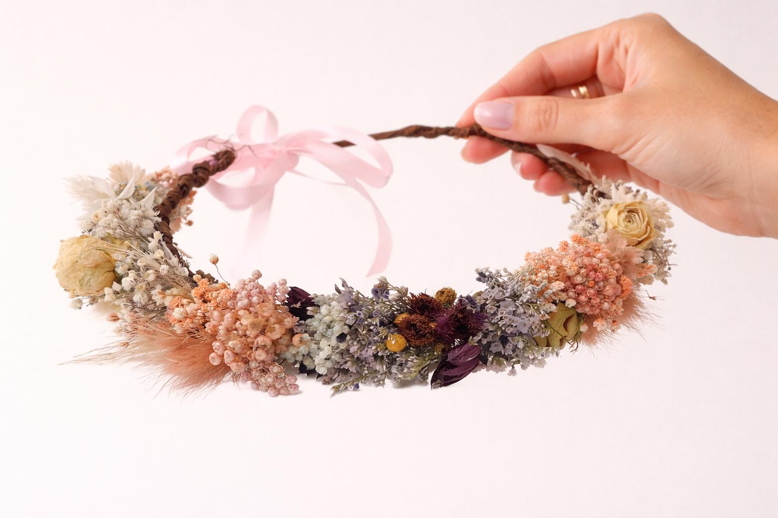 Rustic Dried Flower Crown – Boho Bridal Floral Headpiece - Etsy