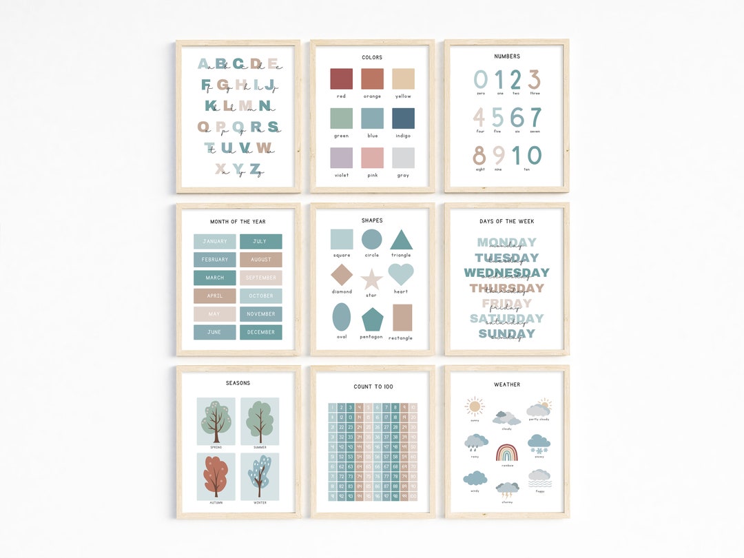 Set of 9 Educational Posters, Nursery Decor Bundle, Classroom Decors ...