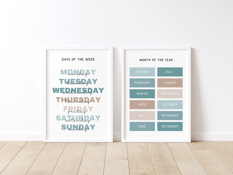 Days of the Week Printable Educational Poster Months of the Year ...