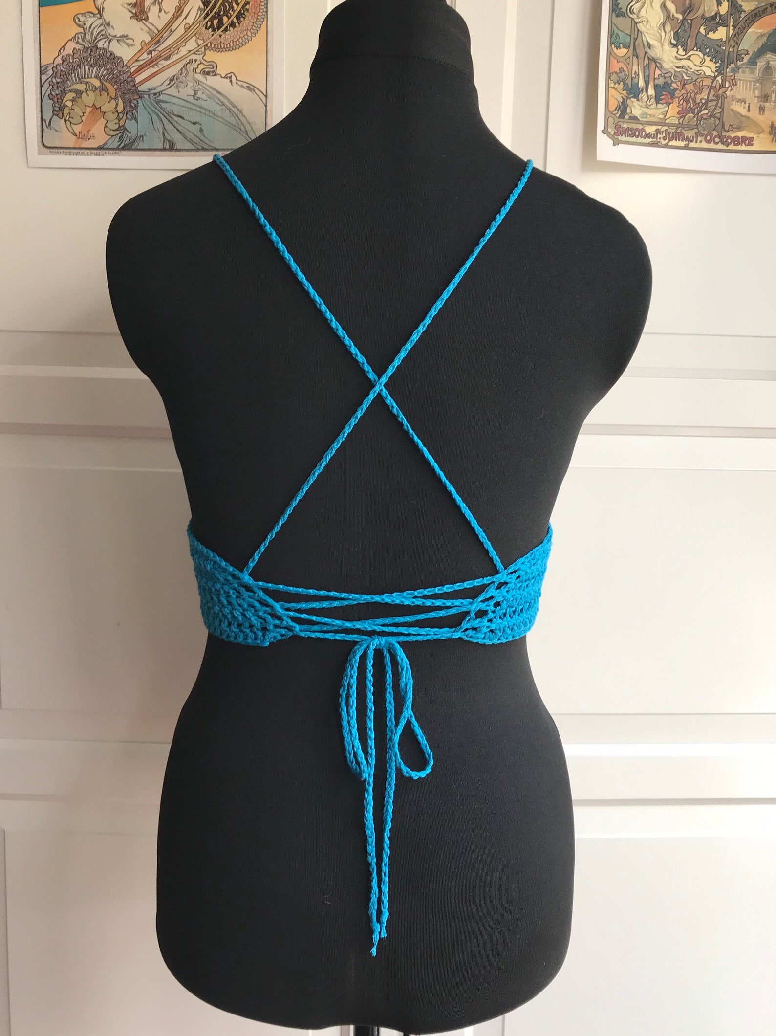Blue Bikini Crop Top Bralette Sun Top Crochet Festival Small - Etsy