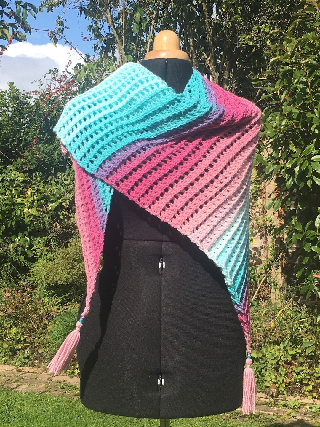 Shawl Colourful Crochet Shawlette Scarf Pink Turquoise Dragon Belly - Etsy