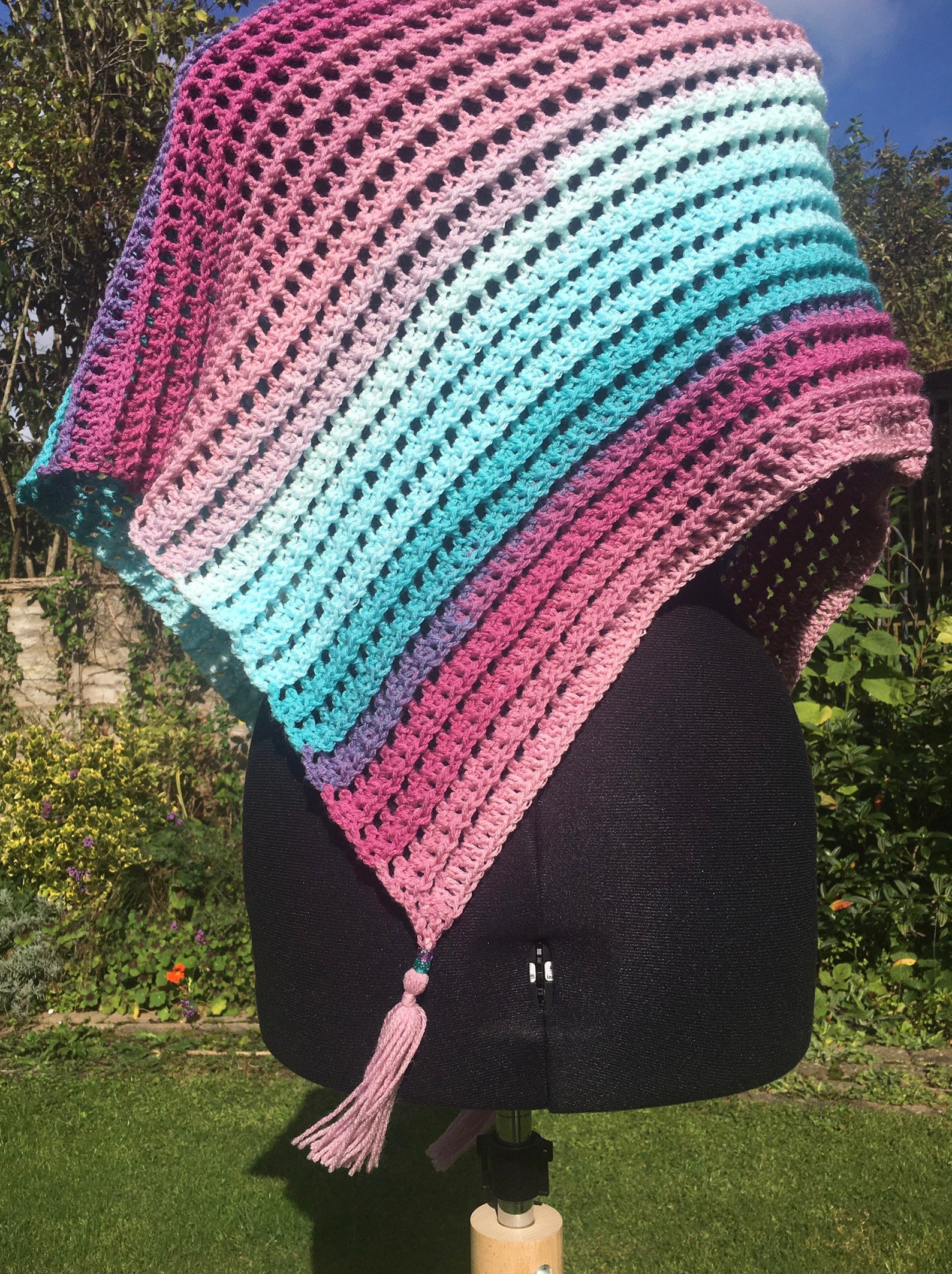 Shawl Colourful Crochet Shawlette Scarf Pink Turquoise Dragon - Etsy