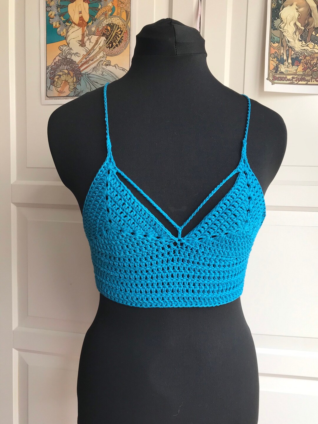Blue Bikini Crop Top Bralette Sun Top Crochet Festival Small - Etsy