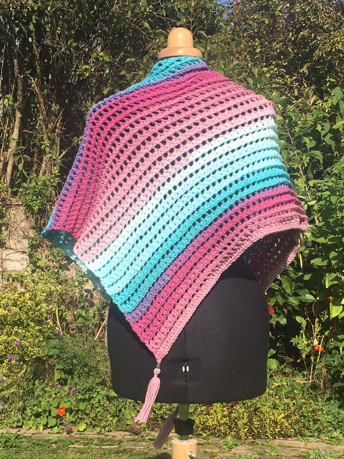 Shawl Colourful Crochet Shawlette Scarf Pink Turquoise Dragon - Etsy