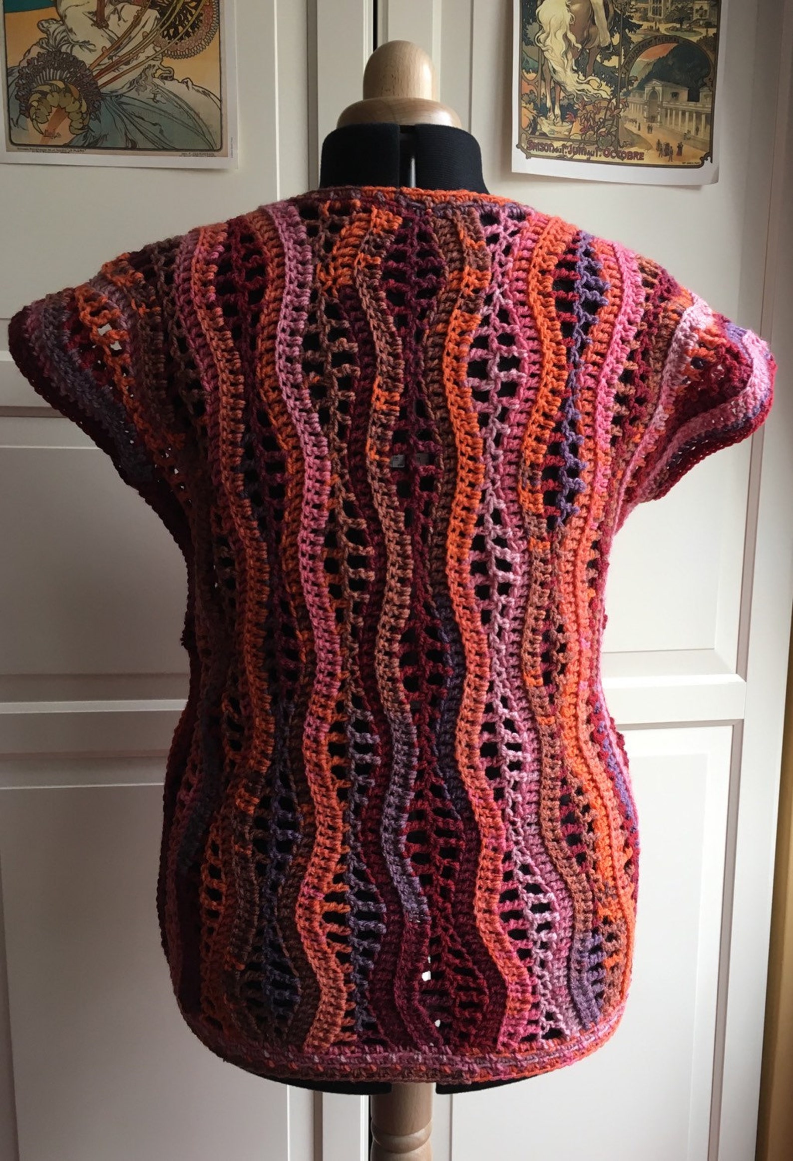 Crochet Wave Sweater Pink Medium Large - Etsy