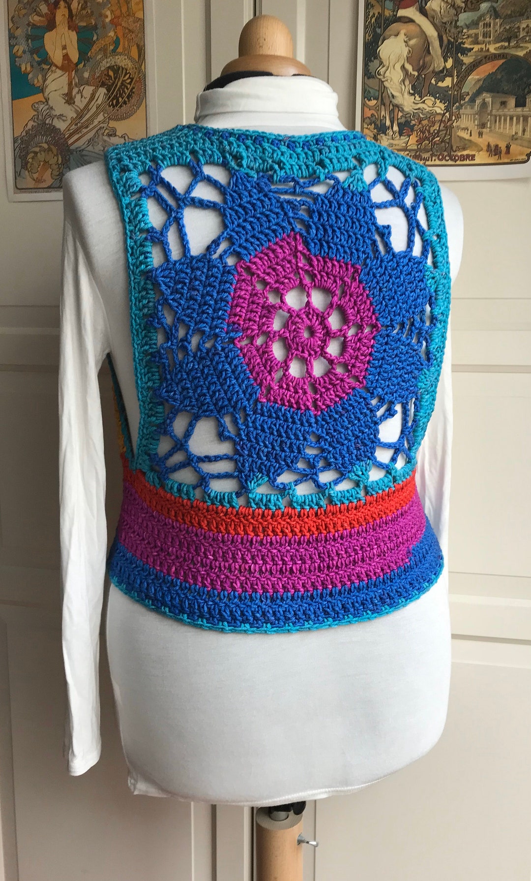 Mandala Dreamcatcher Vest Jacket Top Crochet Rainbow Large - Etsy