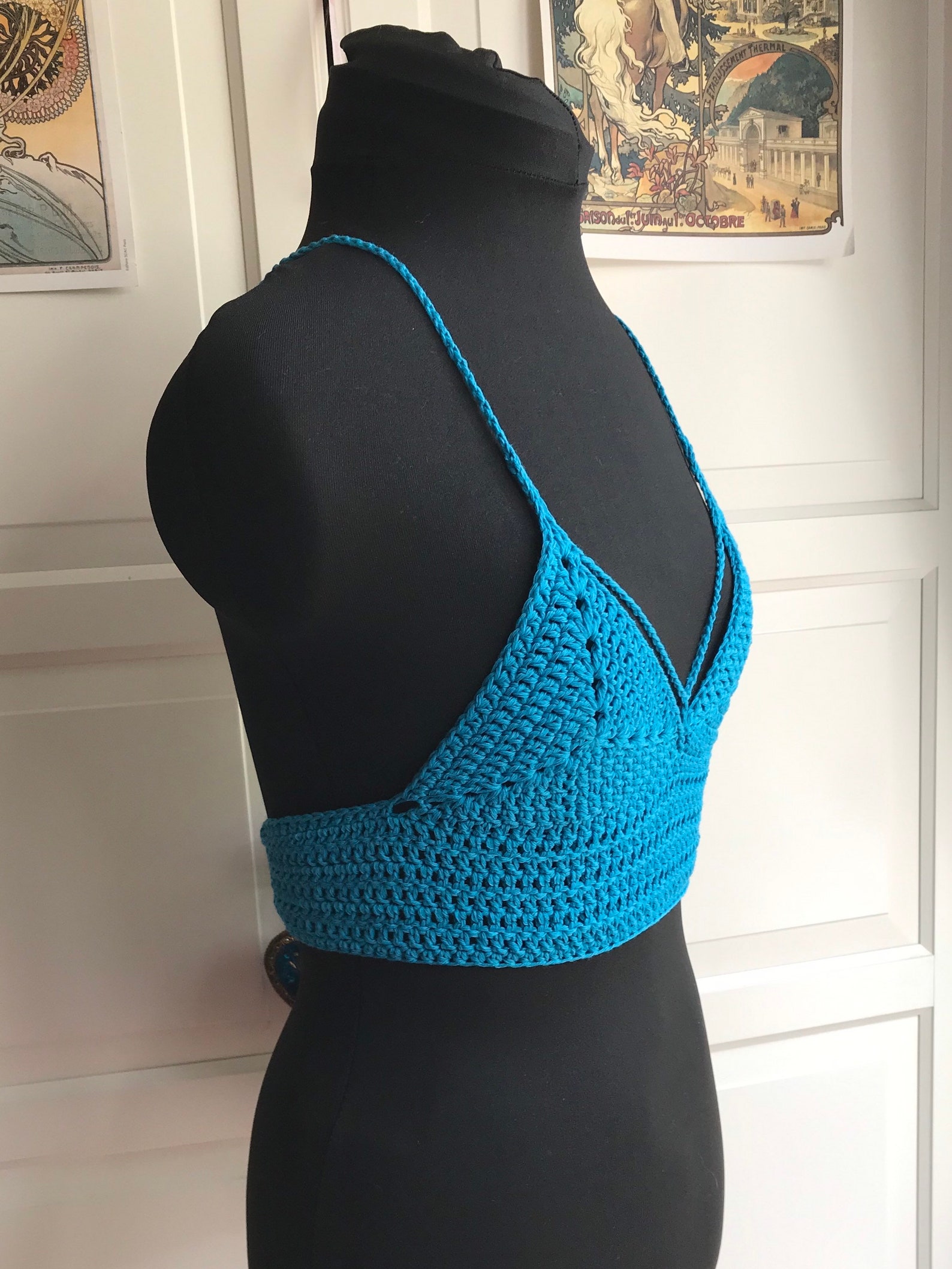 Blue Bikini Crop Top Bralette Sun Top Crochet Festival Small - Etsy