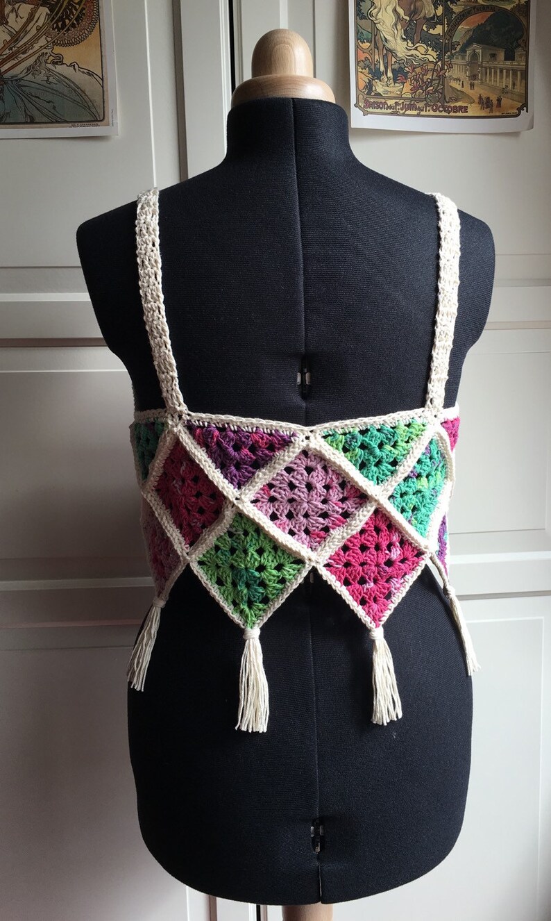 Granny Square Crochet Crop Top Medium Bralette Etsy Uk