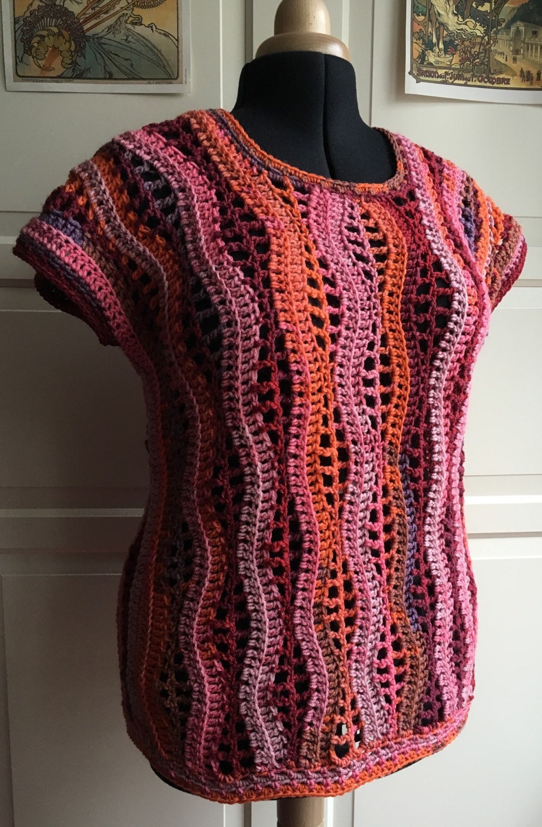 Crochet Wave Sweater Pink Medium Large - Etsy